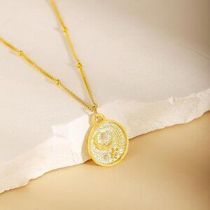 Jewelry | Celestial Moon Star Coin Necklace 18k Gold Plated 925 Silver ...
